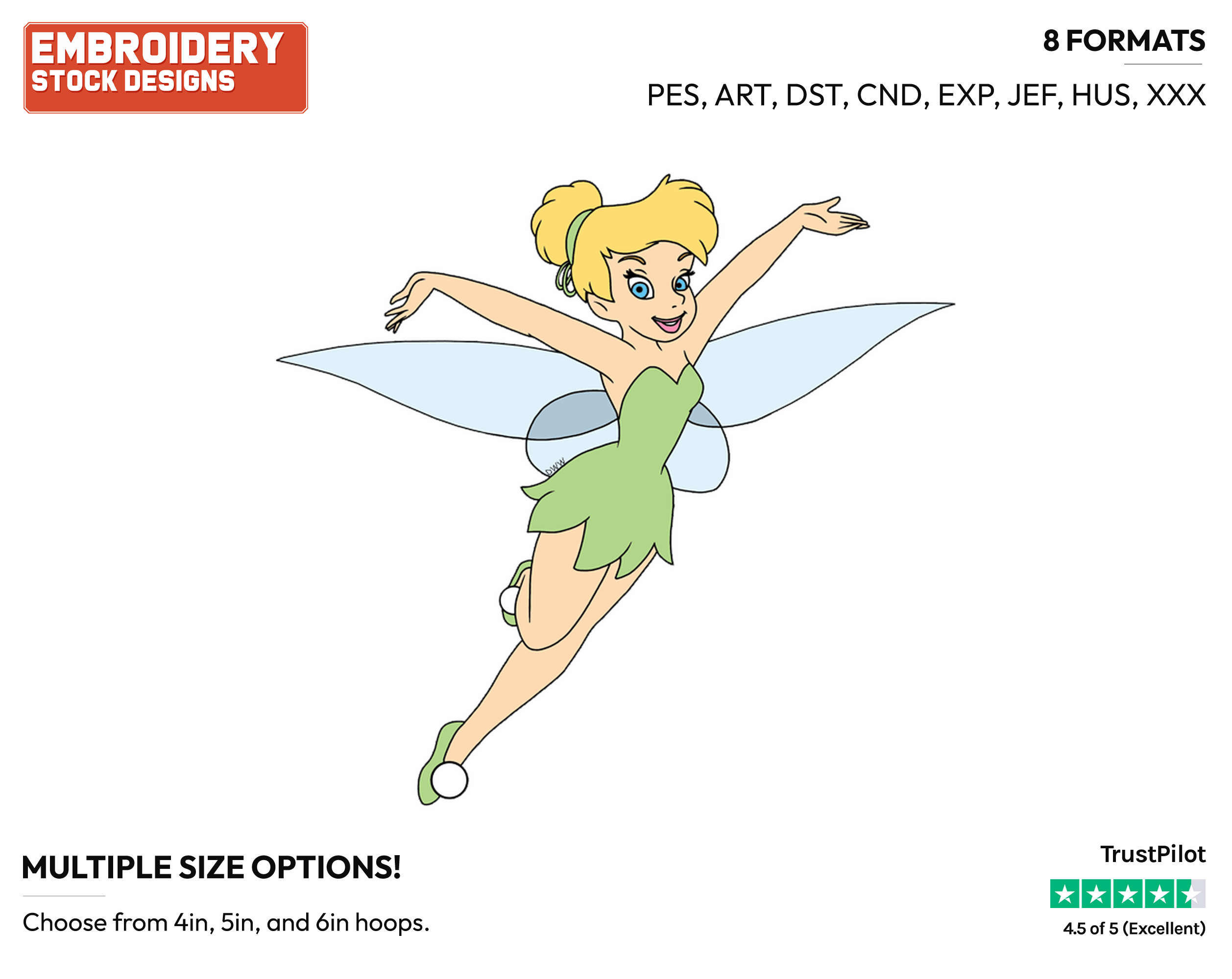 Happy Tinker Bell - Disney's Tinker Bell - Embroidery Design in 3 sizes ...