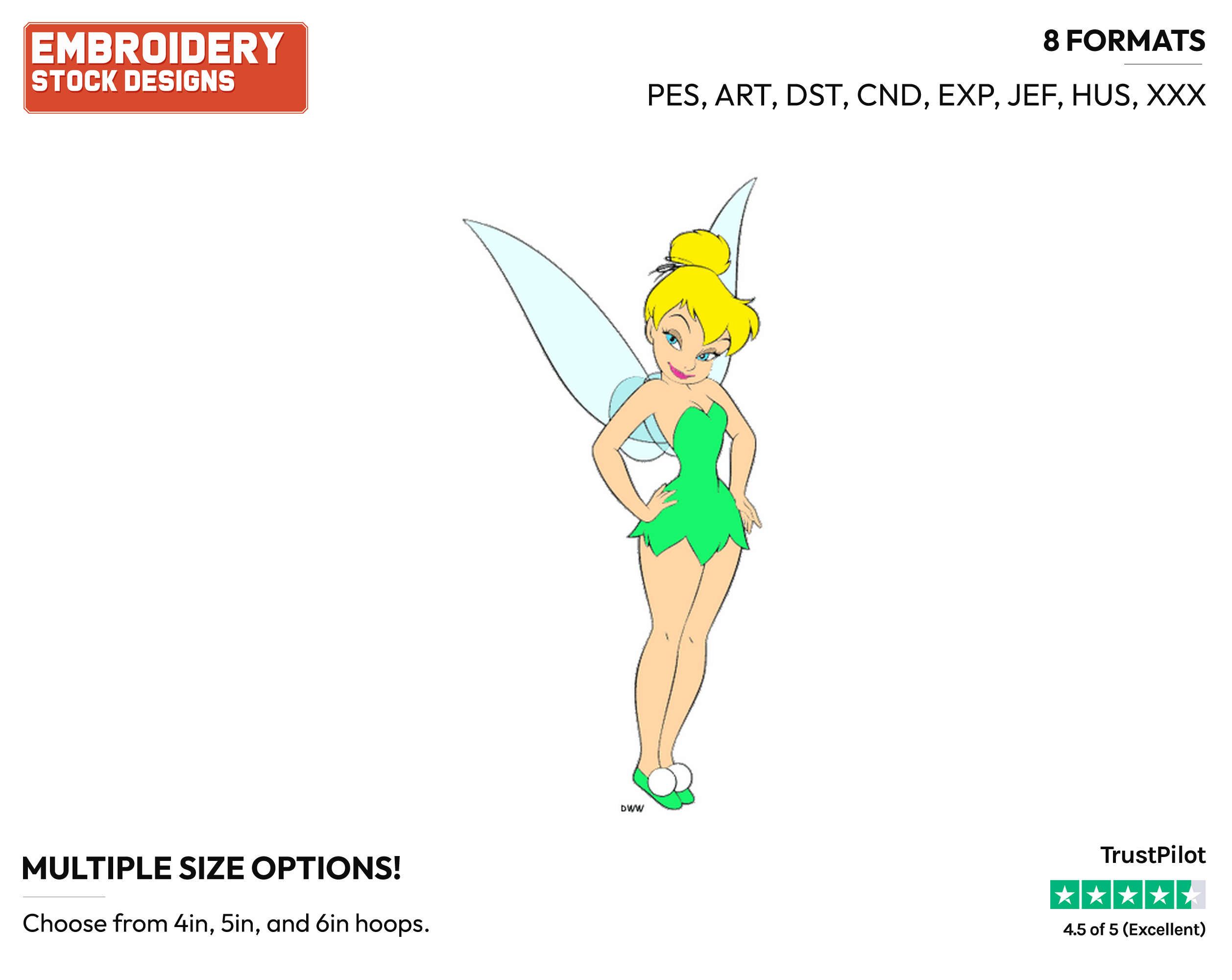 Tinker Bell - Disney's Tinker Bell - Embroidery Design in 3 sizes & 8 ...