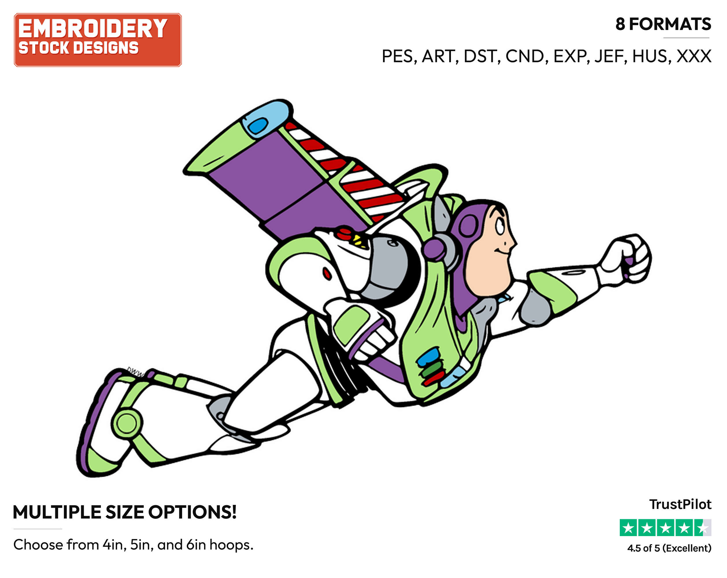 Buzz Lightyear Flying - Side View - Disney's Toy Story - Embroidery ...