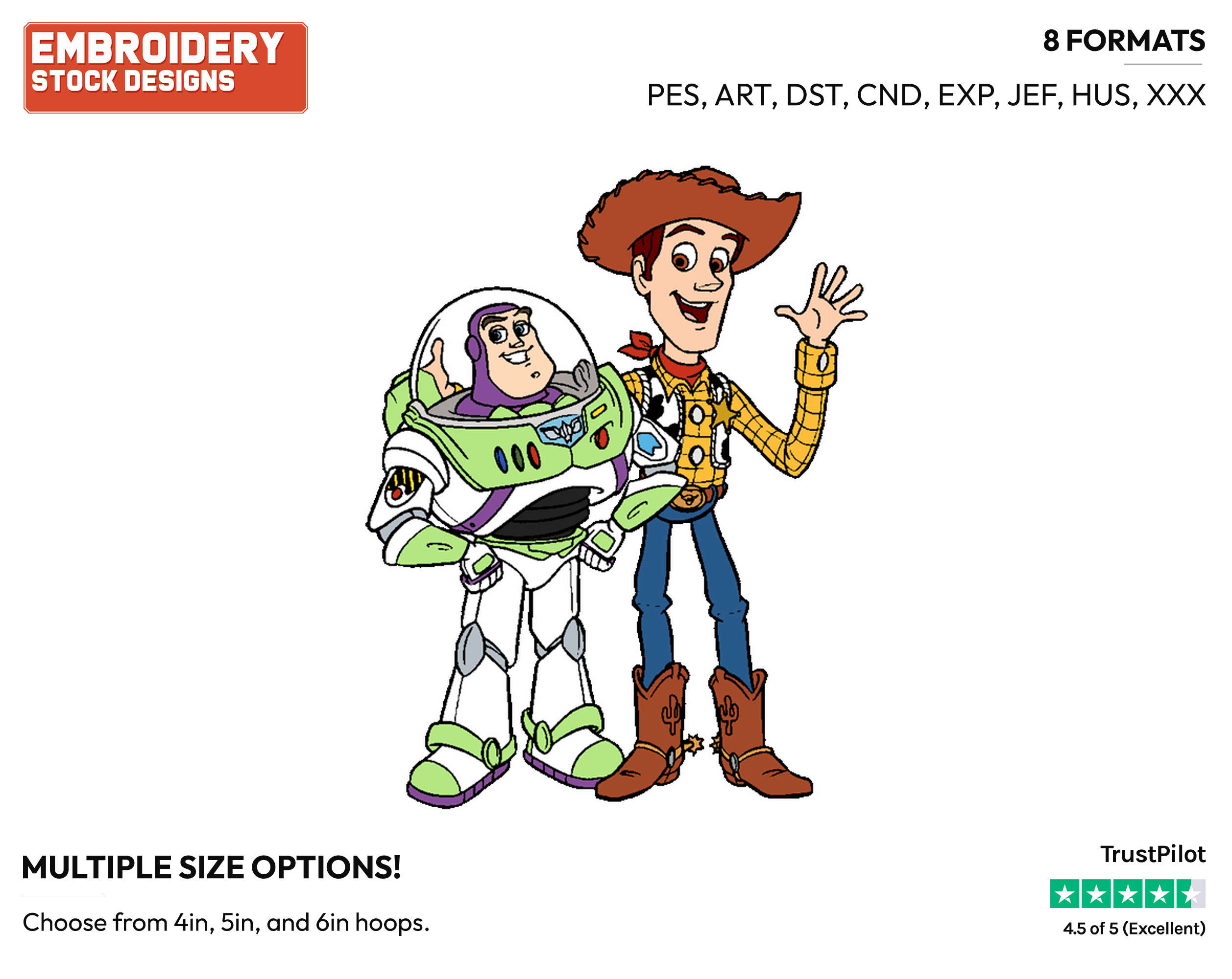 Buzz, Woody - Disney's Toy Story - Embroidery Design in 3 sizes & 8 ...