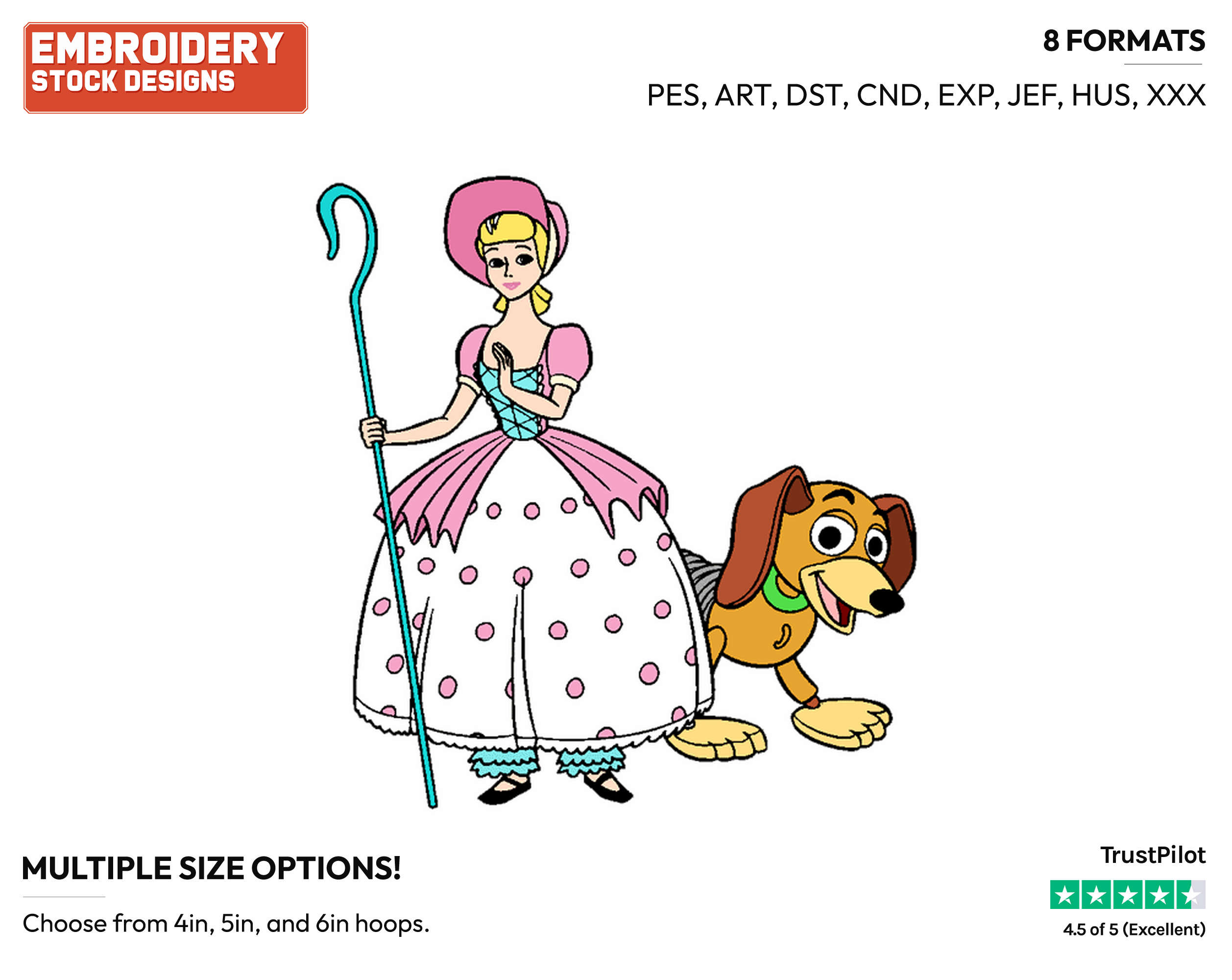 Bo Peep, Slinky - Disney's Toy Story - Embroidery Design in 3 sizes & 8 ...