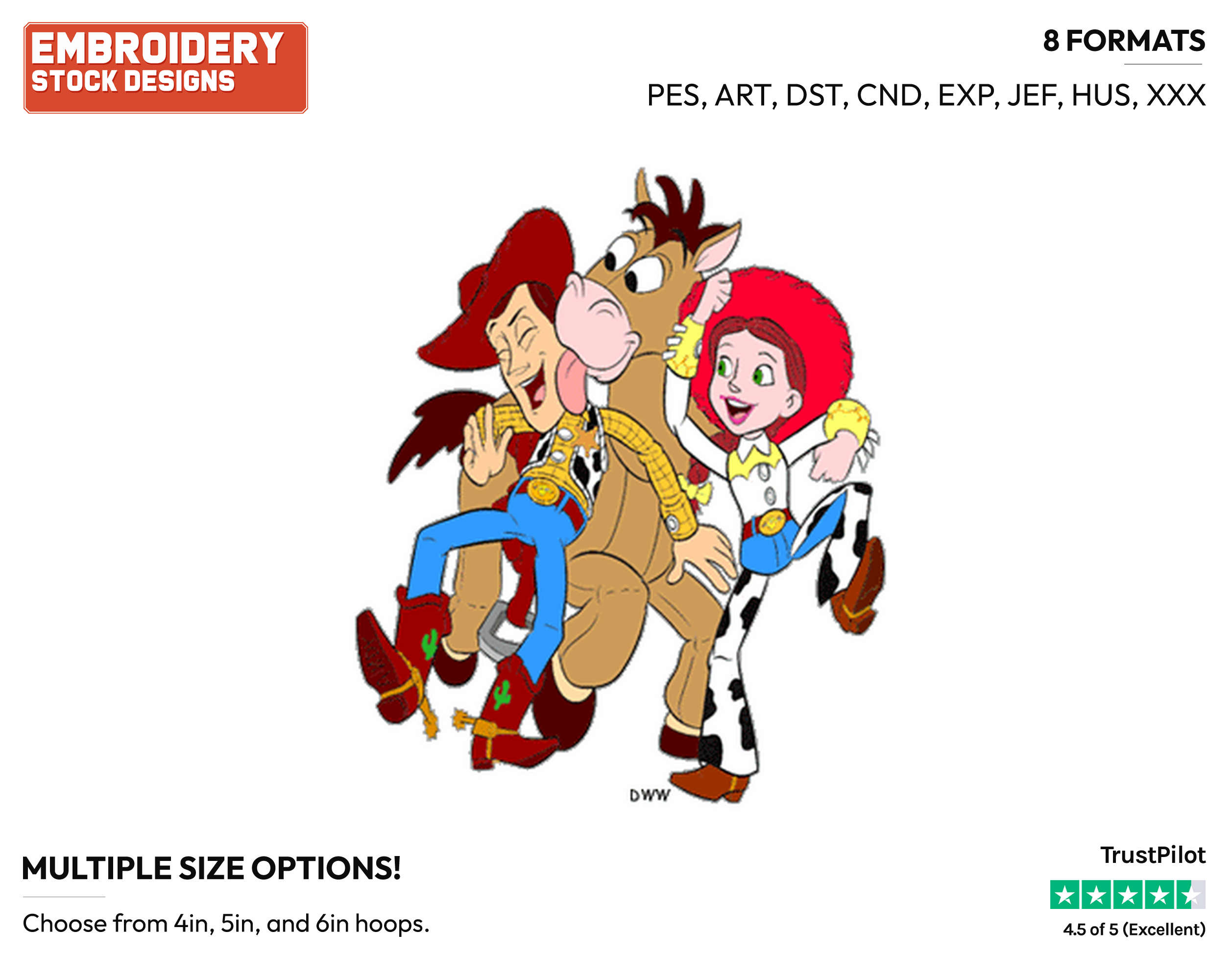 Bullseye, Jessie, Woody - Disney's Toy Story - Embroidery Design in 3 ...