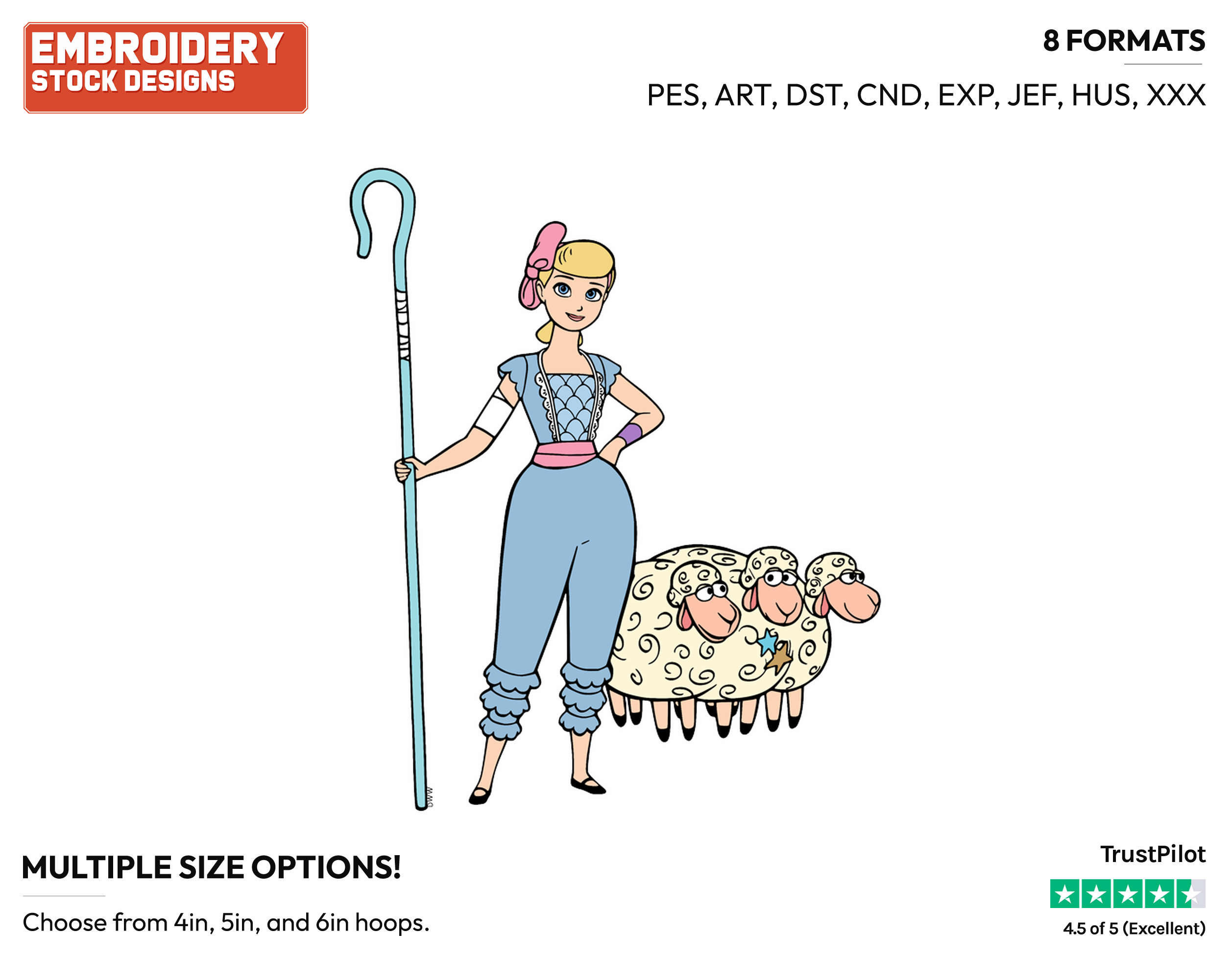 Bo Peep With Her Sheep - Disney's Toy Story - Embroidery Design in 3 ...