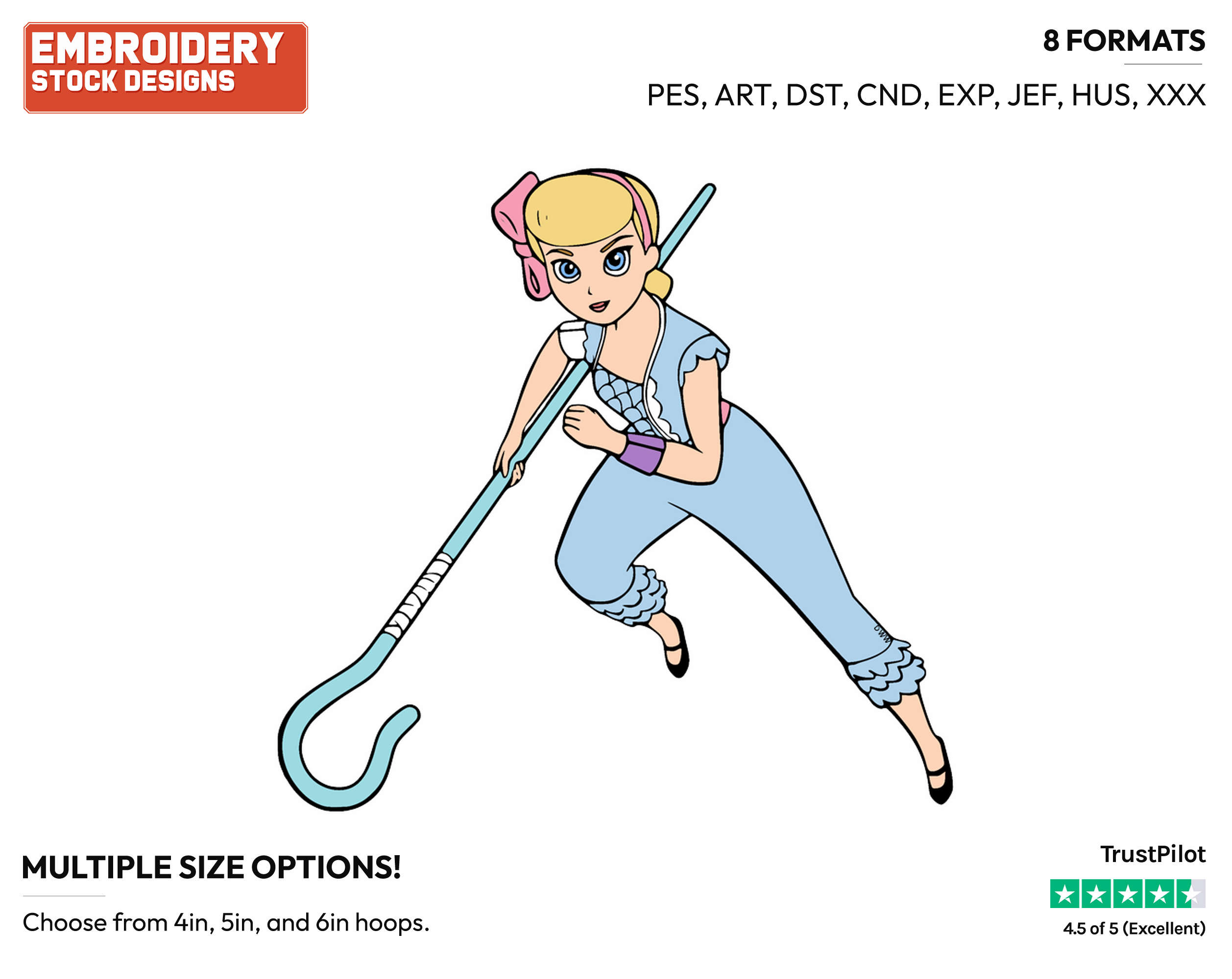 Bo Peep Running - Disney's Toy Story - Embroidery Design in 3 sizes & 8 ...