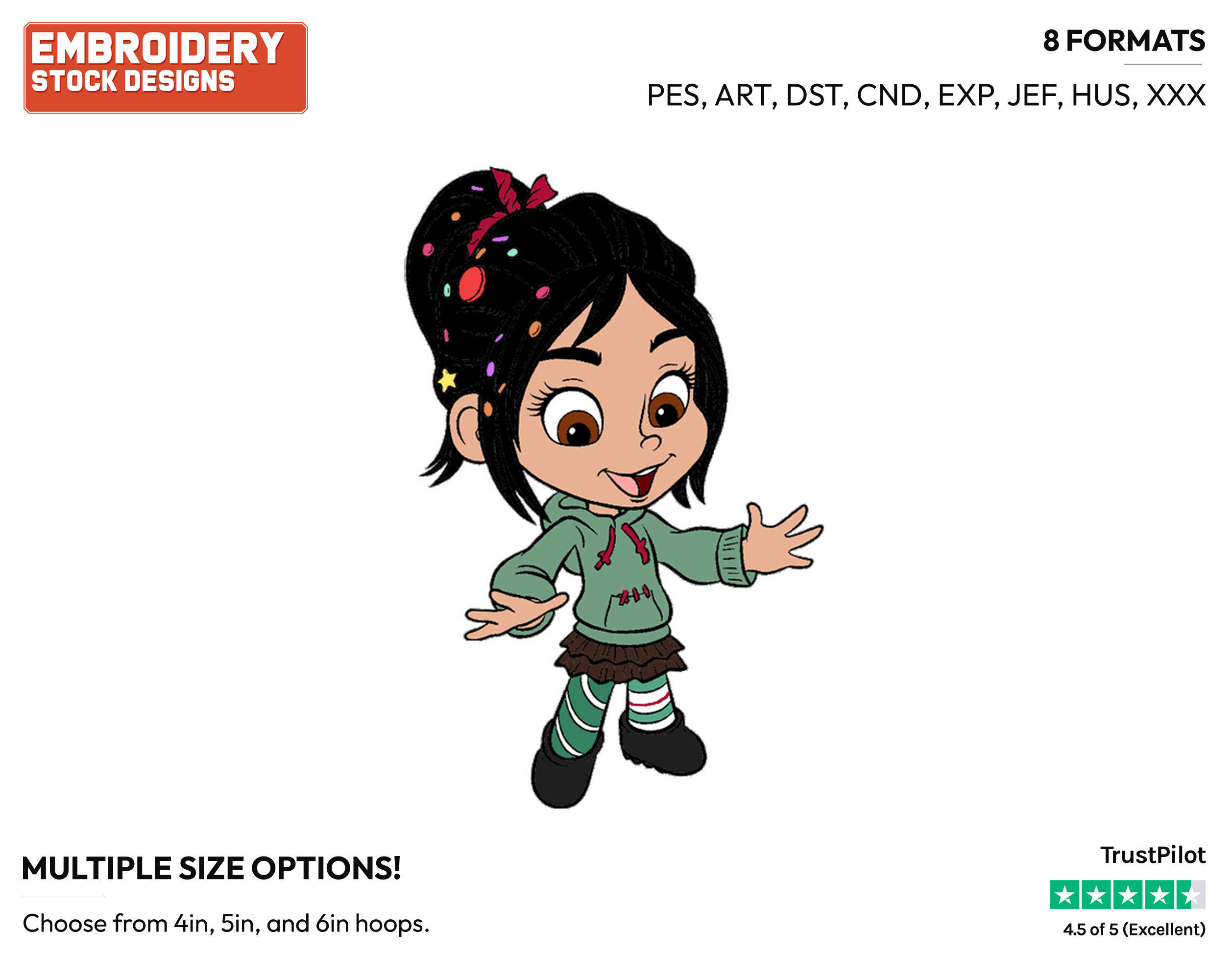 Vanellope - Disney's Wreck-It Ralph - Embroidery Design in 3 sizes & 8 ...
