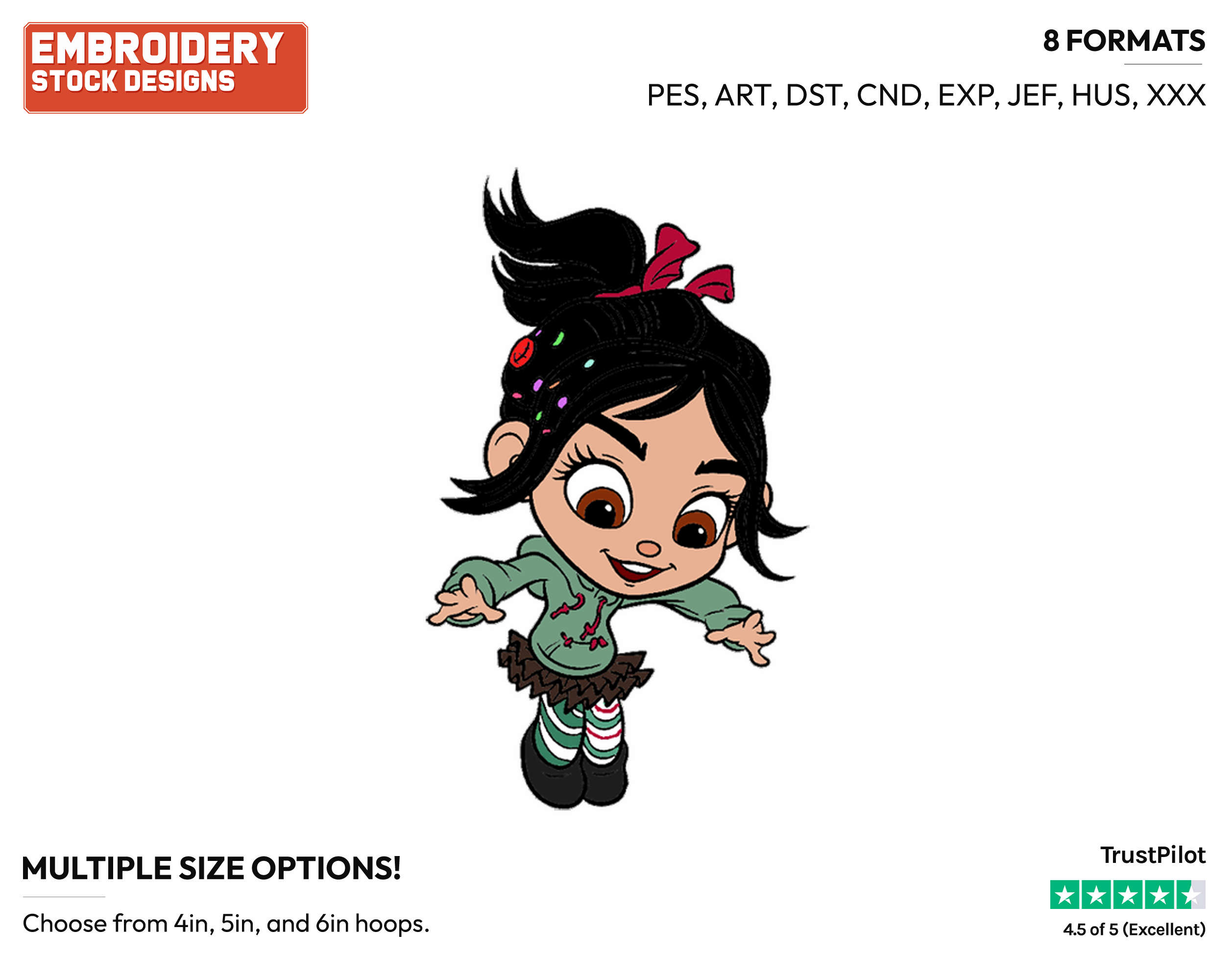 Vanellope - Disney's Wreck-It Ralph - Embroidery Design in 3 sizes & 8 ...