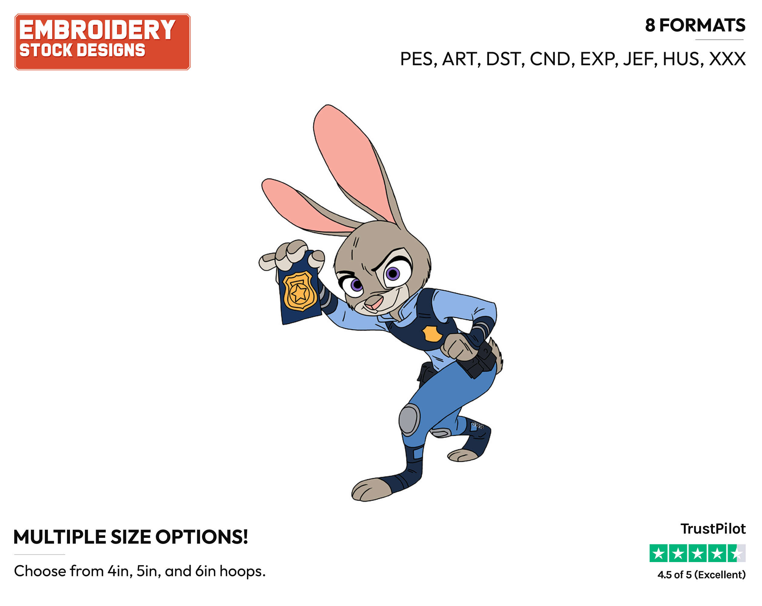 Judy Hopps - Disney's Zootopia - Embroidery Design in 3 sizes & 8 ...