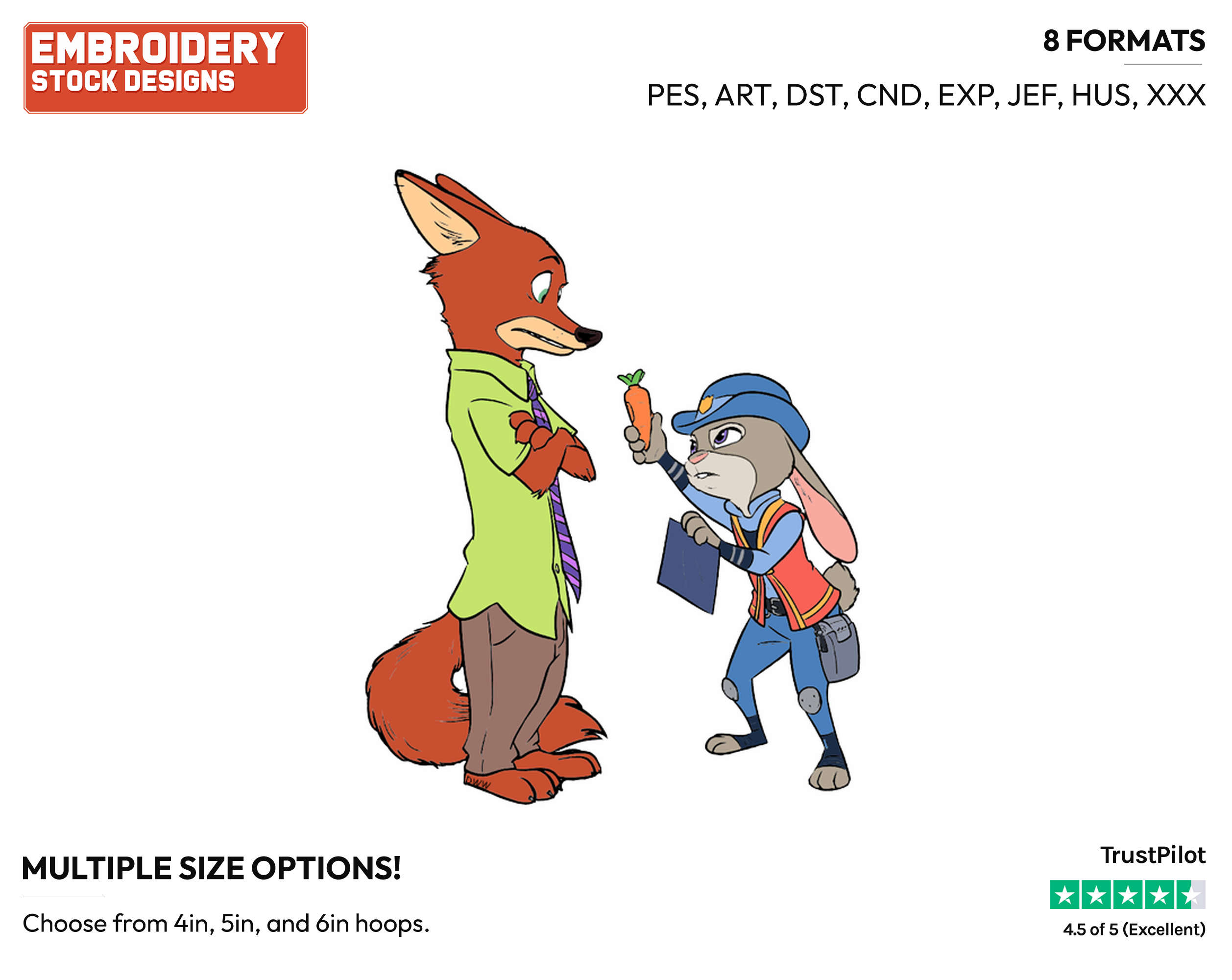 Judy Hopps, Nick Wilde - Disney's Zootopia - Embroidery Design in 3 ...