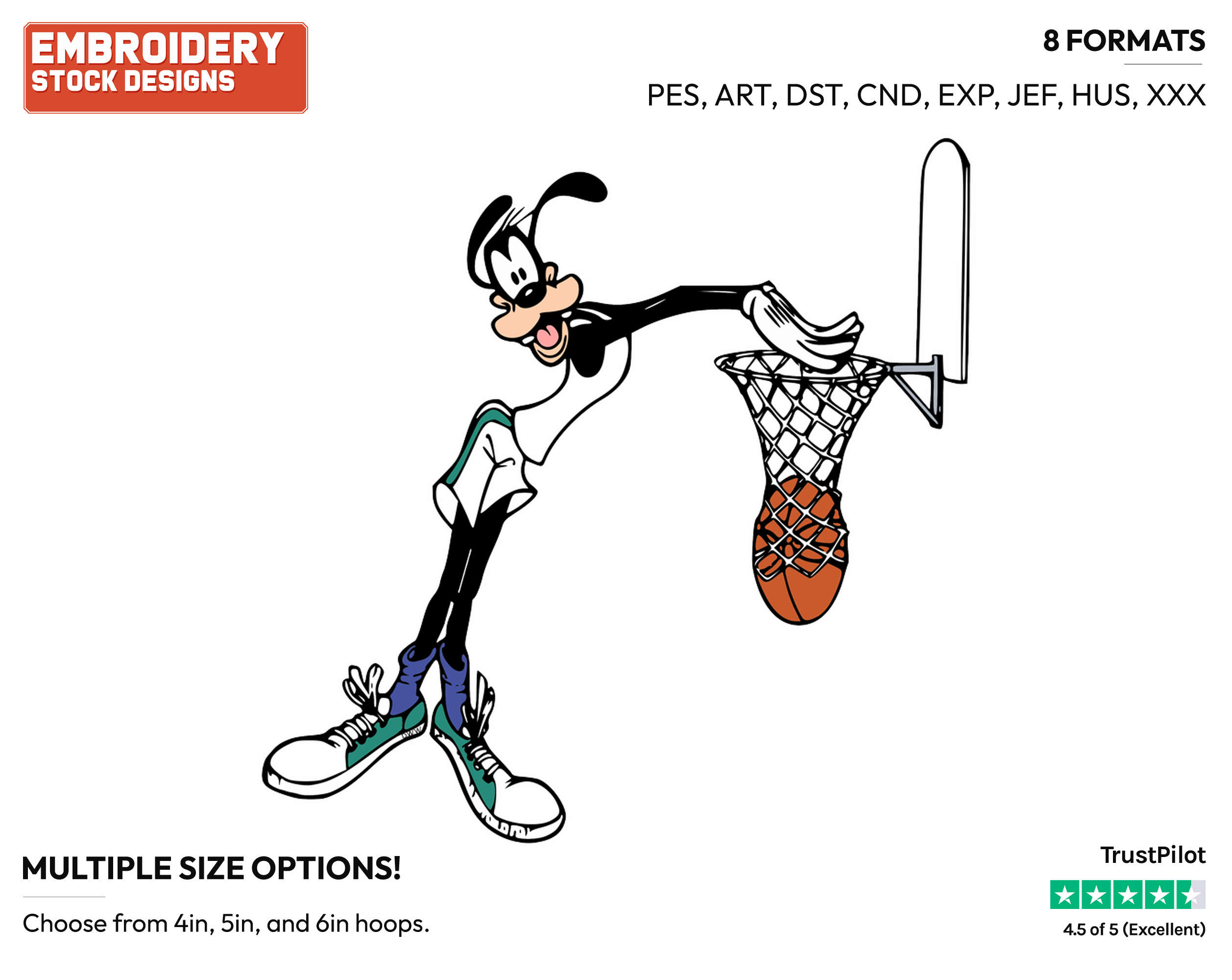 Goofy - Basketball - Sports - Disney Embroidery Design in 3 sizes & 8 ...