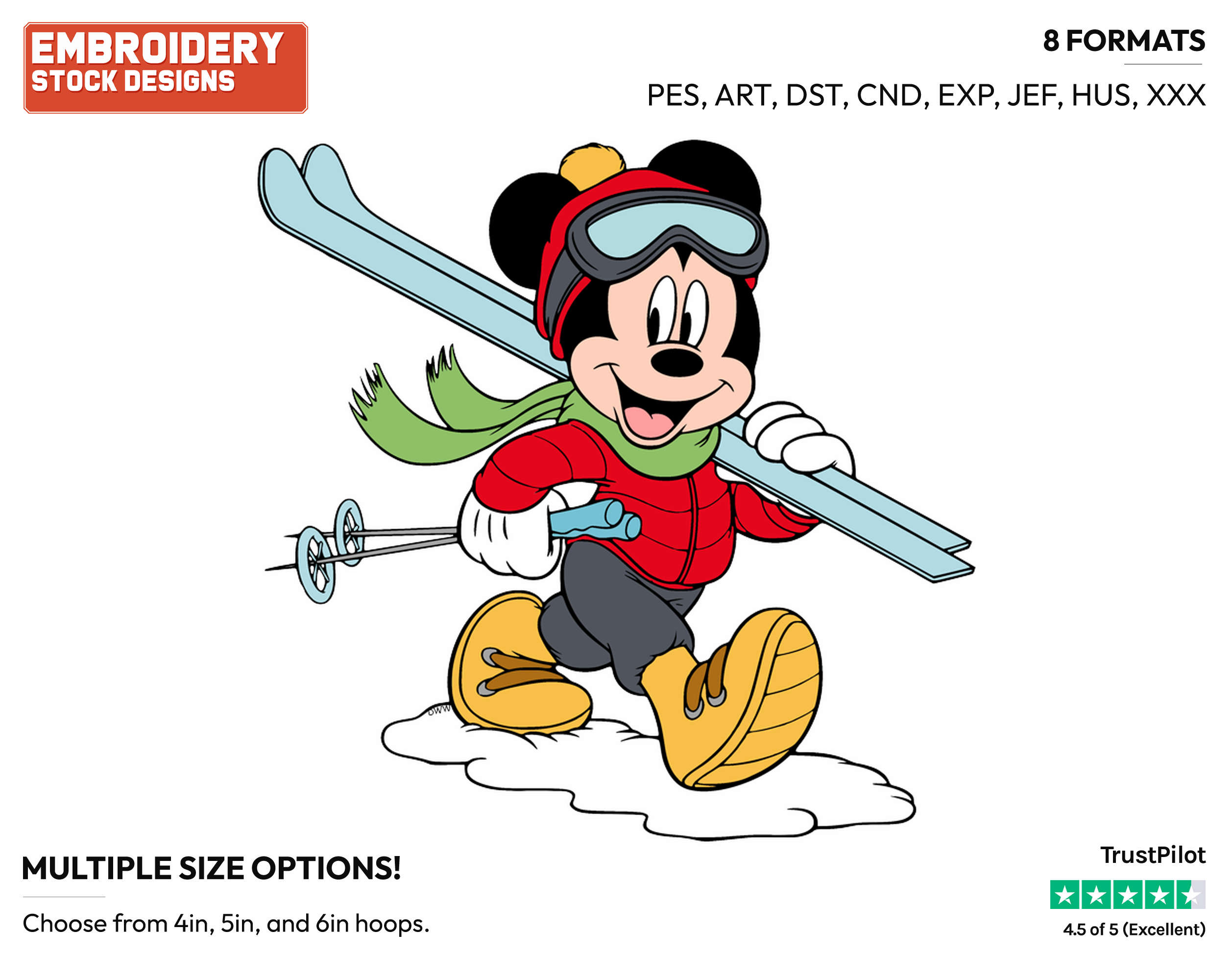 Mickey Mouse Off To Ski - Skiing - Olympic Games - Disney Embroidery ...