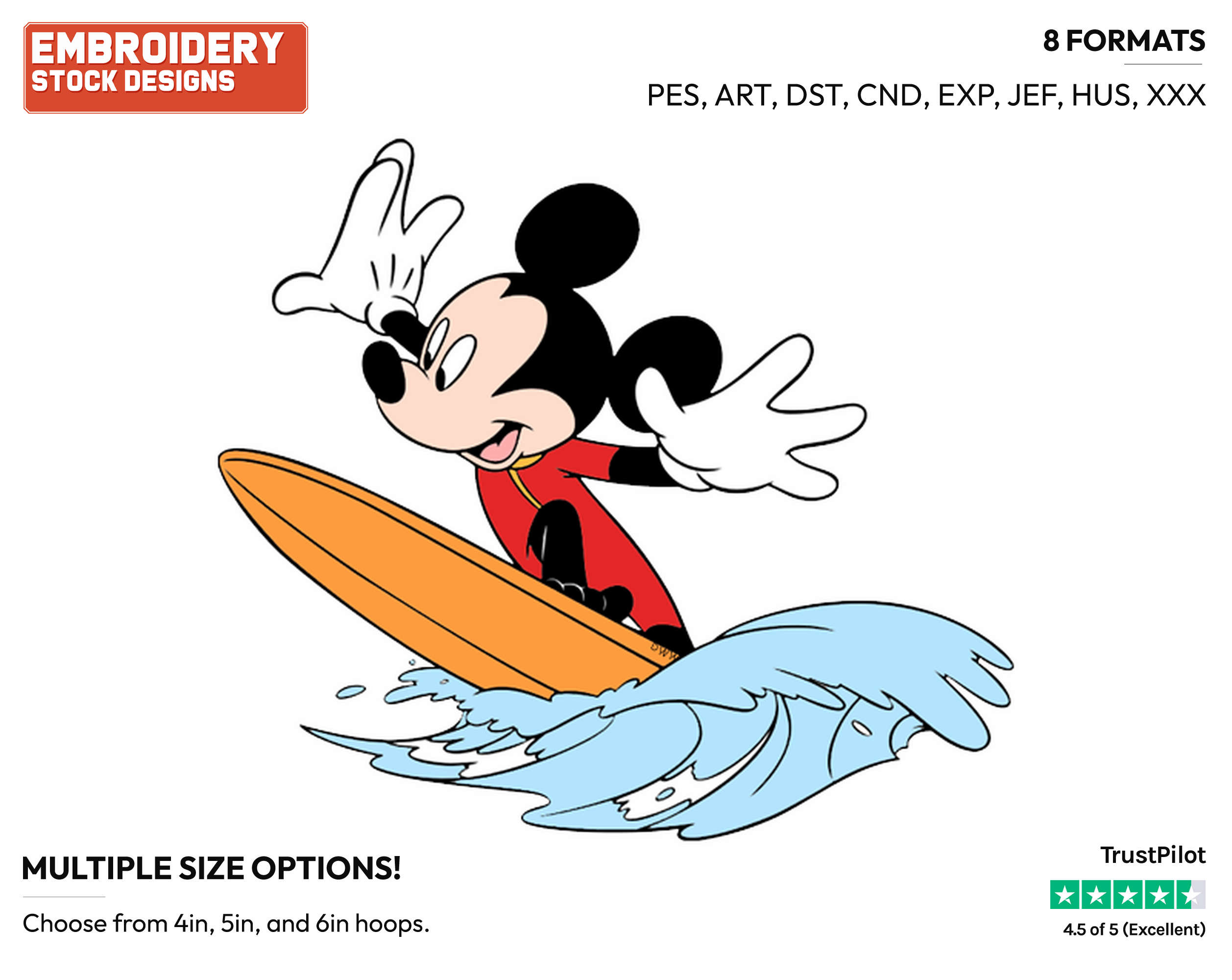 Mickey Mouse - Surfing - Olympic Games - Disney Embroidery Design in 3 ...