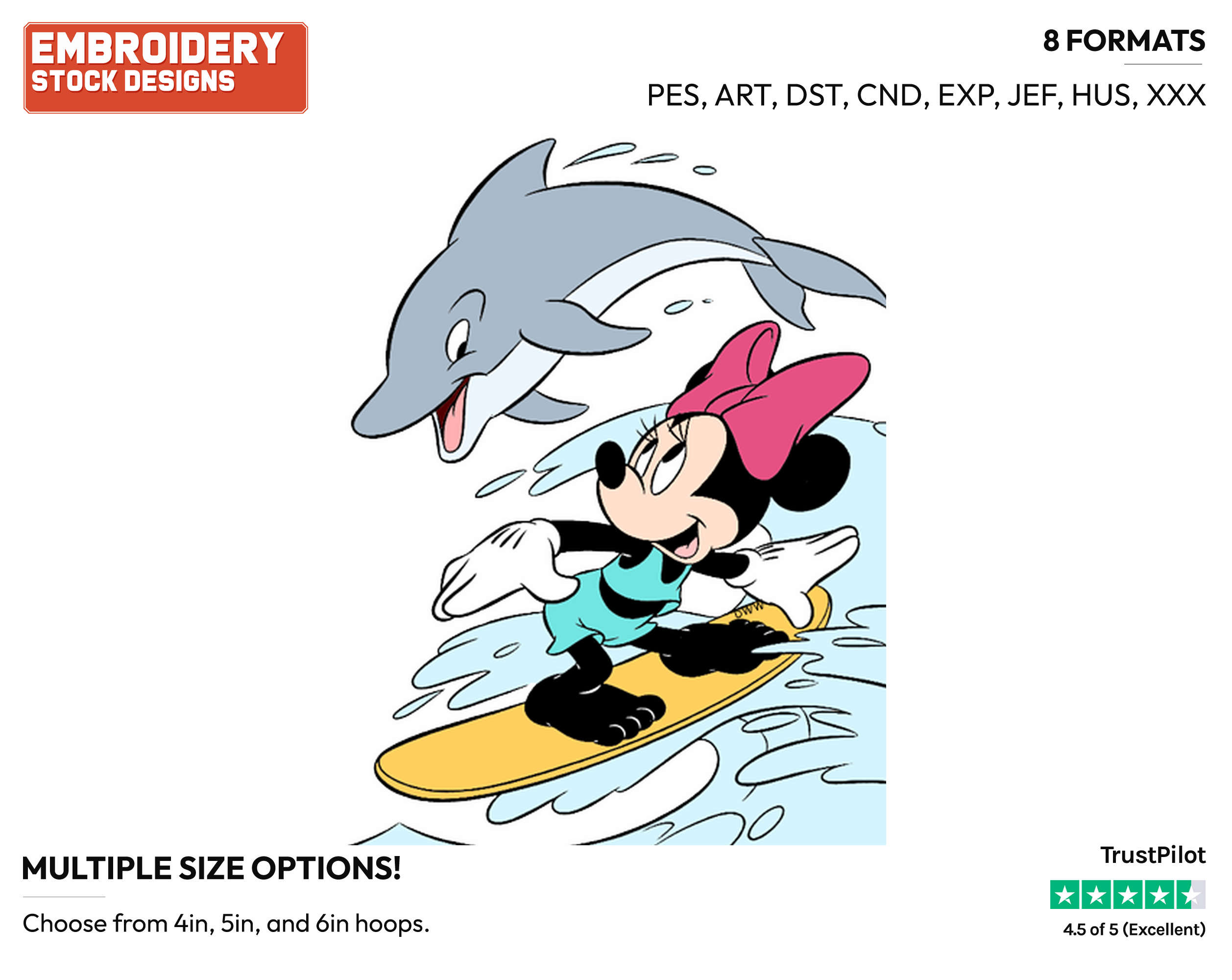 Minnie Mouse, Dolphin - Surfing - Olympic Games - Disney Embroidery ...