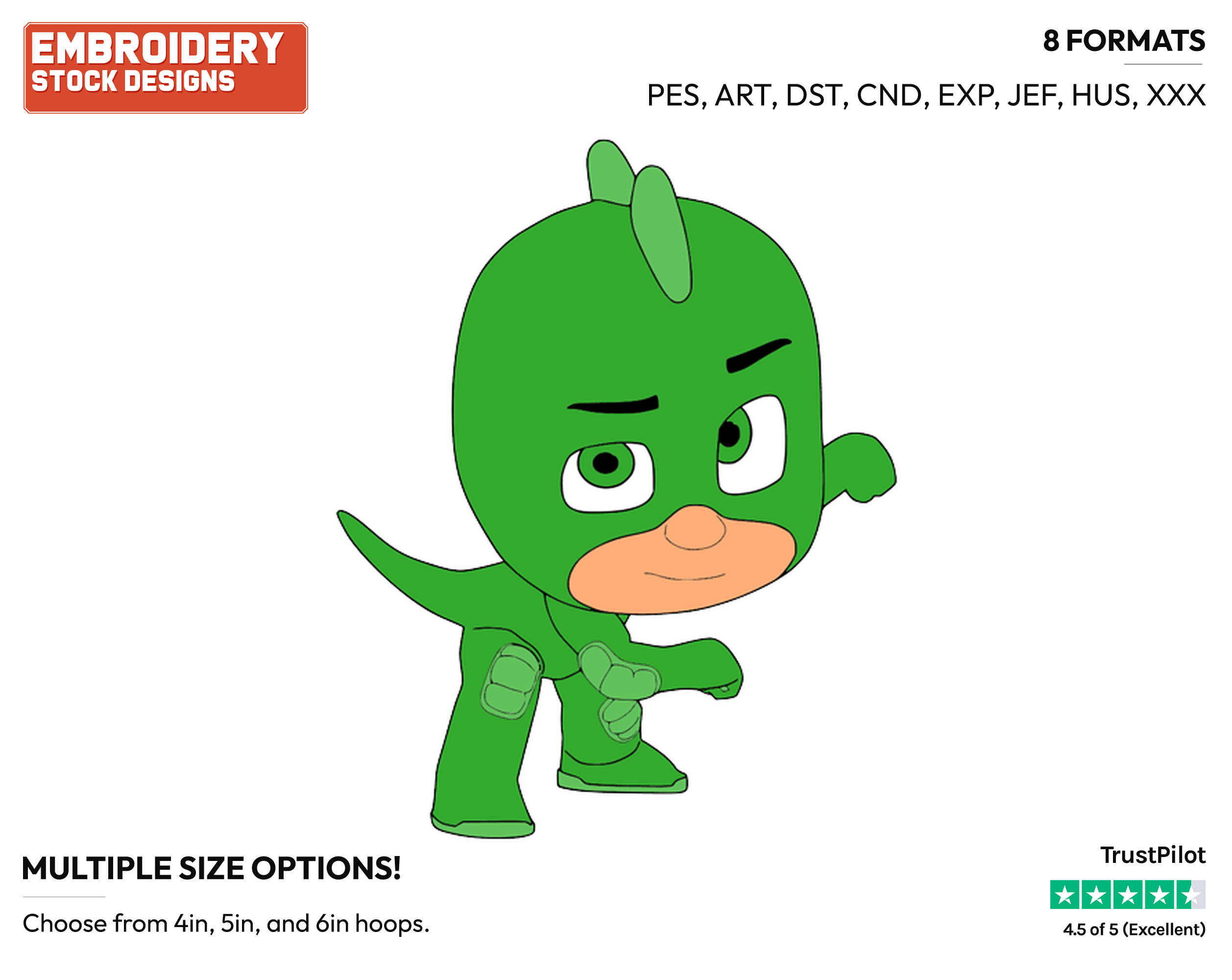 Gekko - PJ Masks - TV Shows - Disney Embroidery Design in 3 sizes & 8 ...